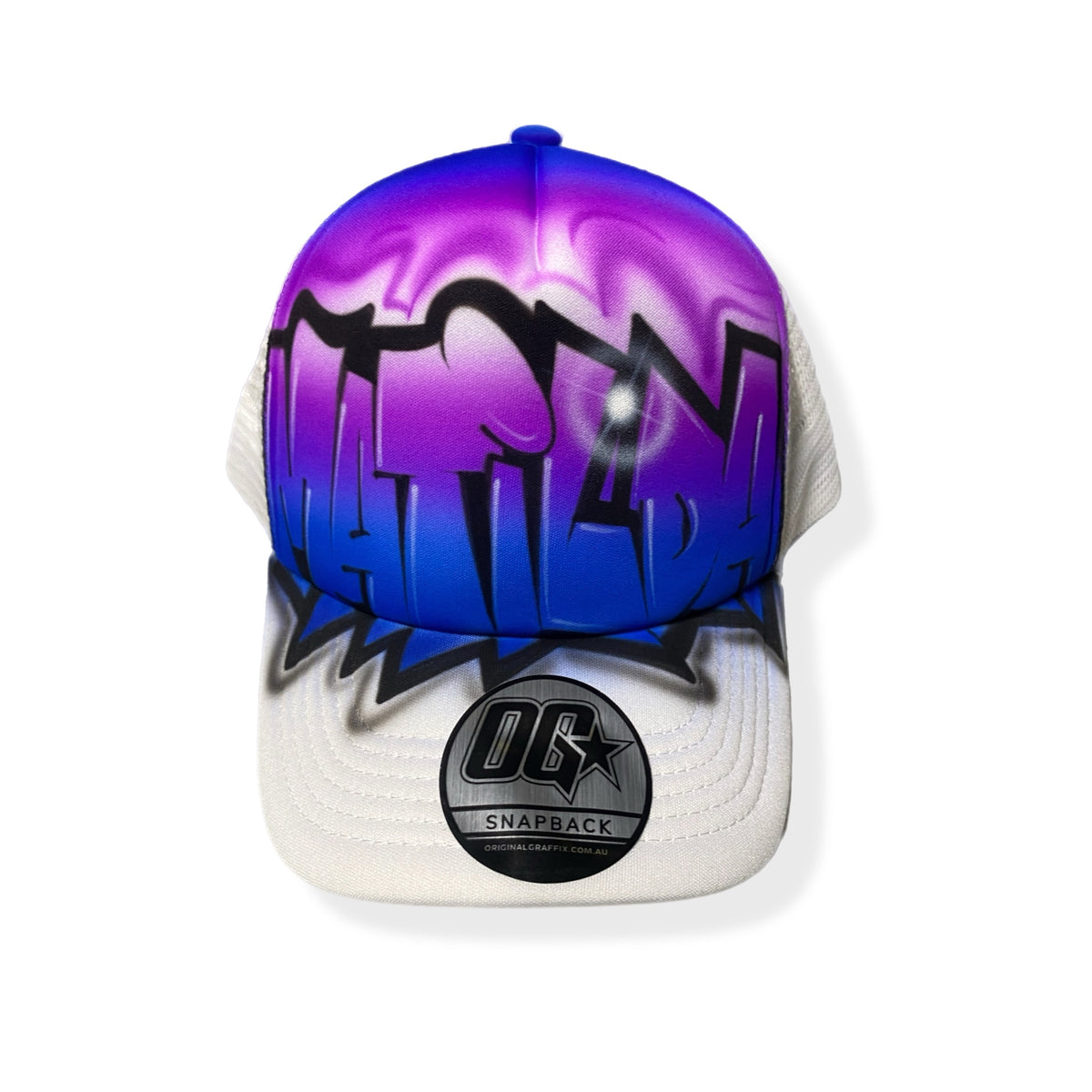 Violet Graffiti Fade Trucker with your name (14) – Original Graffix